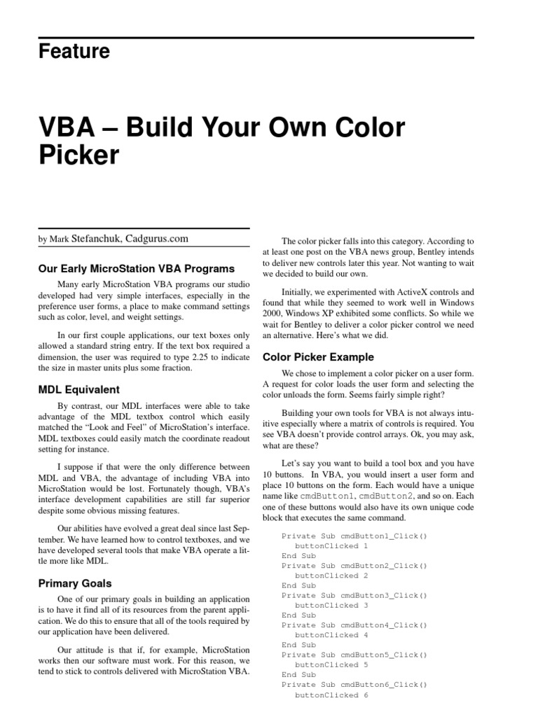 VBA - Build Your Own Color Picker: Feature | PDF | Visual Basic For ...
