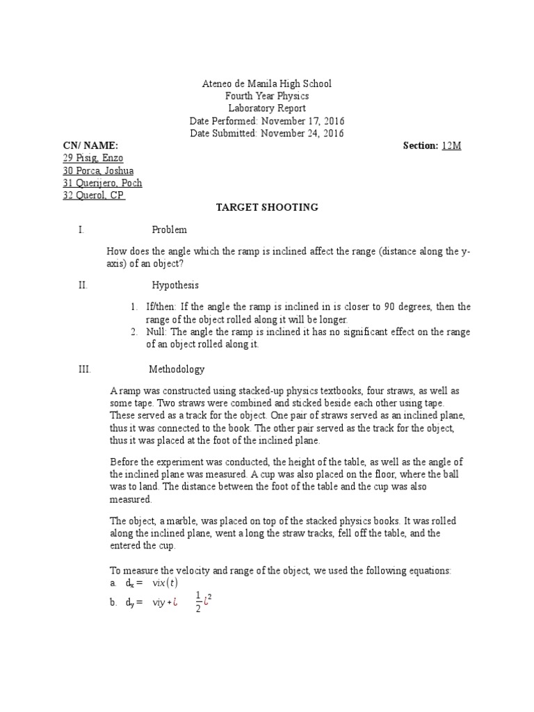 Analyzing the Effect of Ramp Angle on the Range of an Object: A Physics Laboratory Report on ...