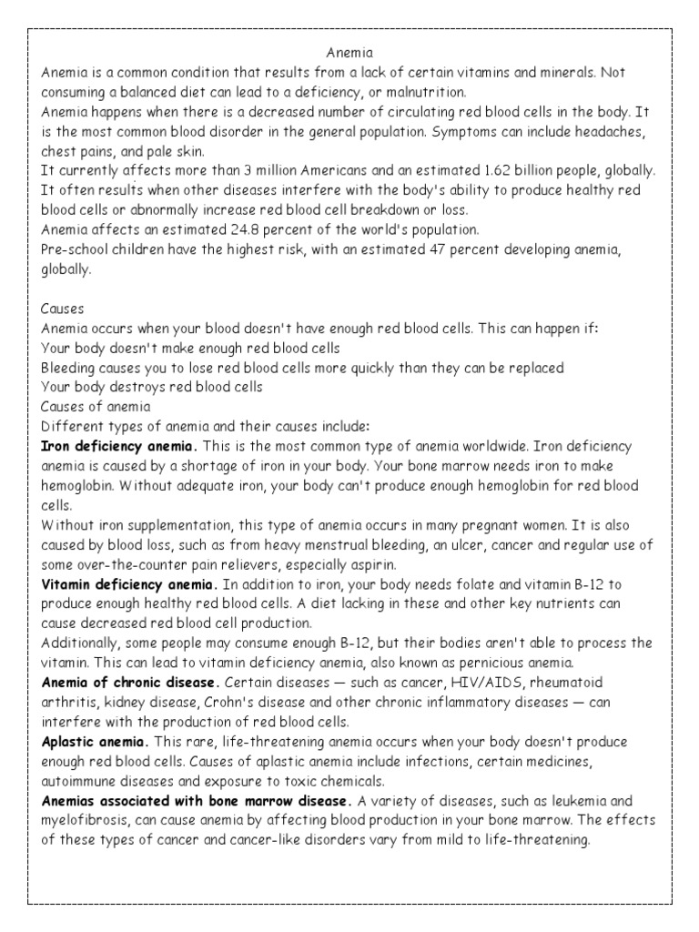 An Overview of Anemia: Causes, Symptoms, Diagnosis and Treatment | PDF ...