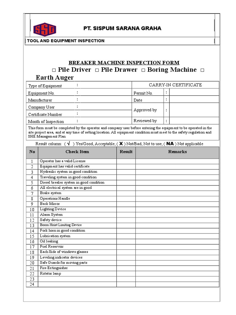 Breaker Driving Machine Inspection | Download Free PDF | Tools | Machines