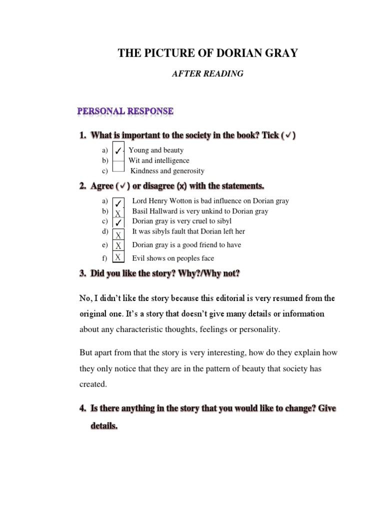 The Pictureof Dorian Gray Activity After Ready | PDF | The Picture Of ...