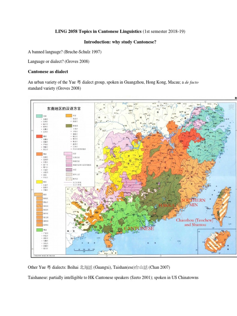 LING 2058 Topics in Cantonese Linguistics1 | PDF | Language Varieties And Styles | Languages Of Asia