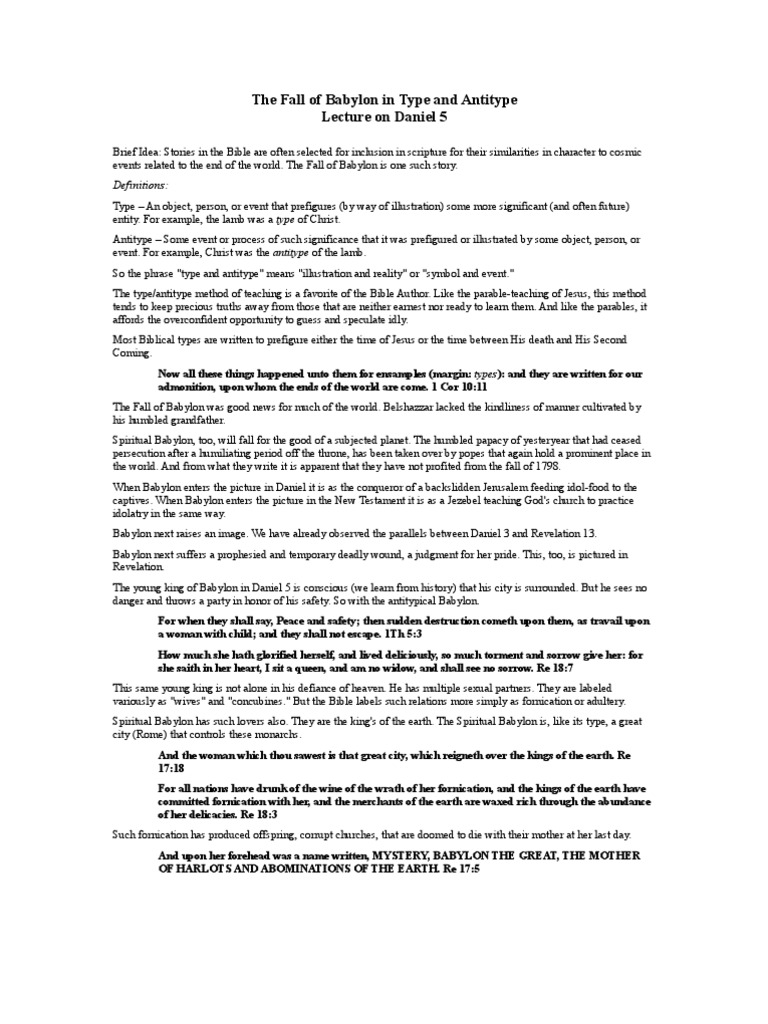 Dan 5 - The Fall of Babylon in Type and Antitype | PDF | Prophecy | Jesus