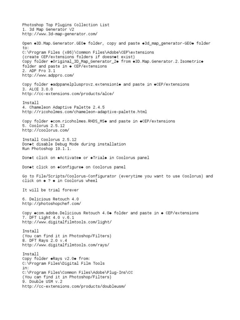 Photoshop Top Plugins Collection Installation Guide | PDF | Adobe Photoshop | Computing Platforms