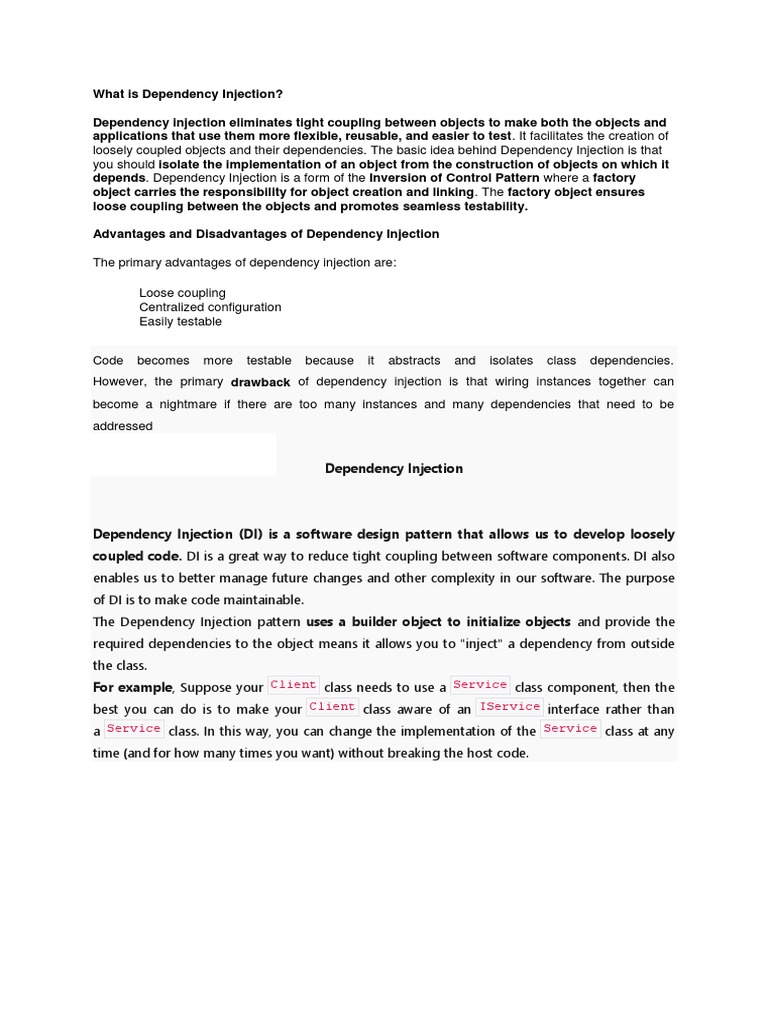 Dependency Injection Pdf Class Computer Programming Object Oriented Programming 1433