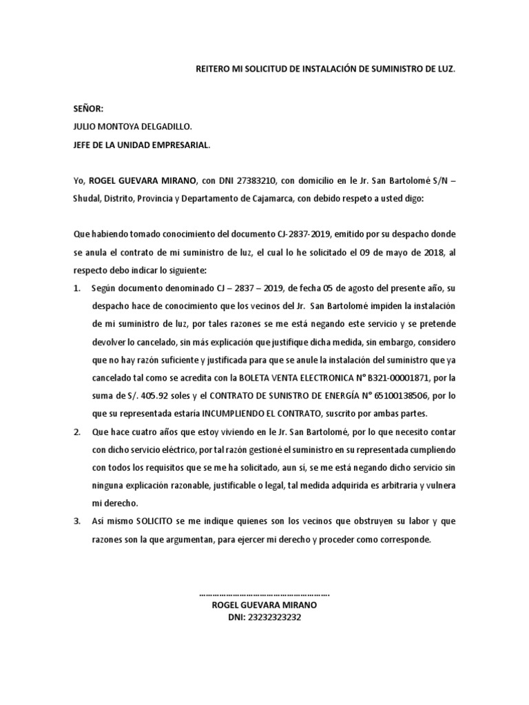 Modelo de Solicitud para Hidrandina | PDF