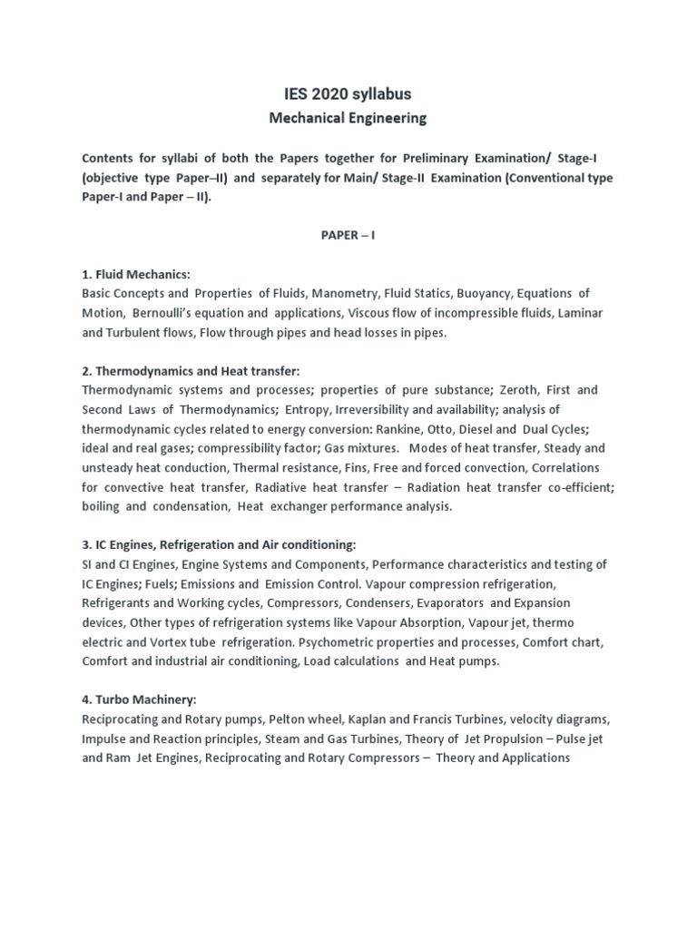 IES Syllabus Mechanical | PDF | Heat Transfer | Fluid Dynamics