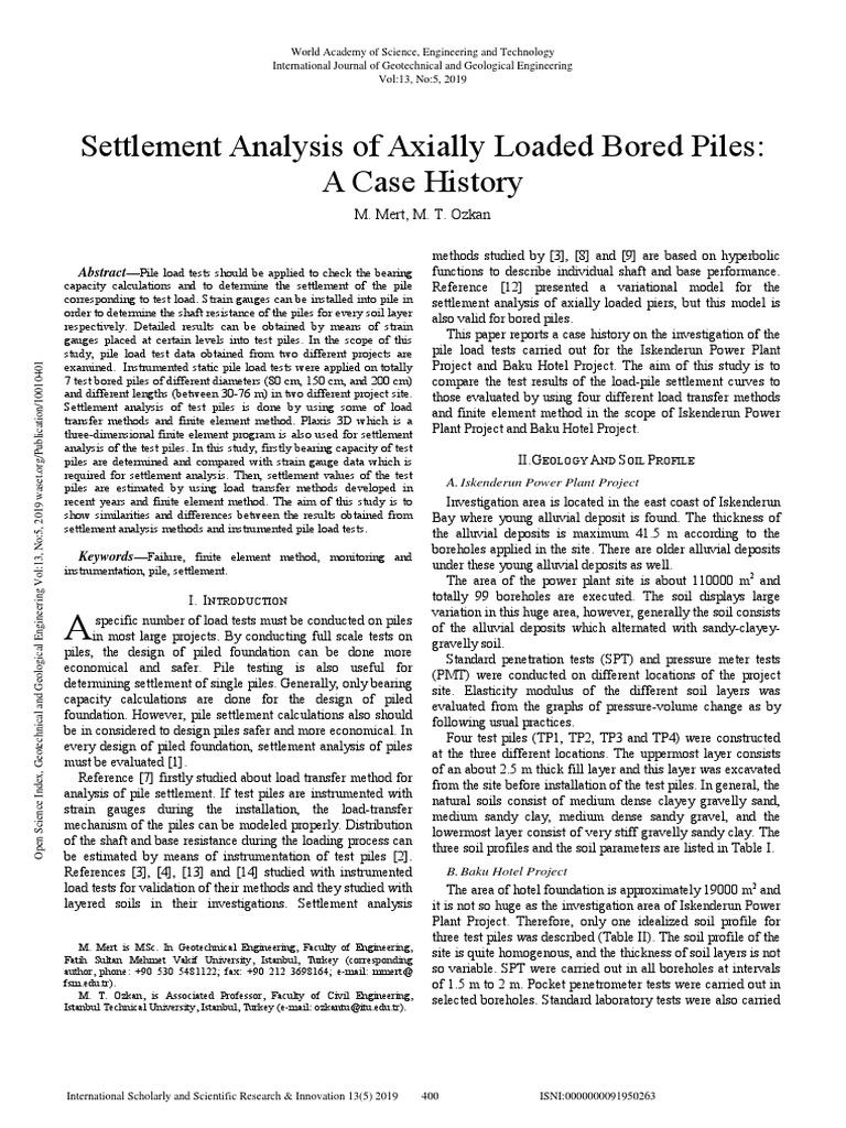 Settlement Analysis of Axially Loaded Bored Piles A Case History | PDF | Deep Foundation ...