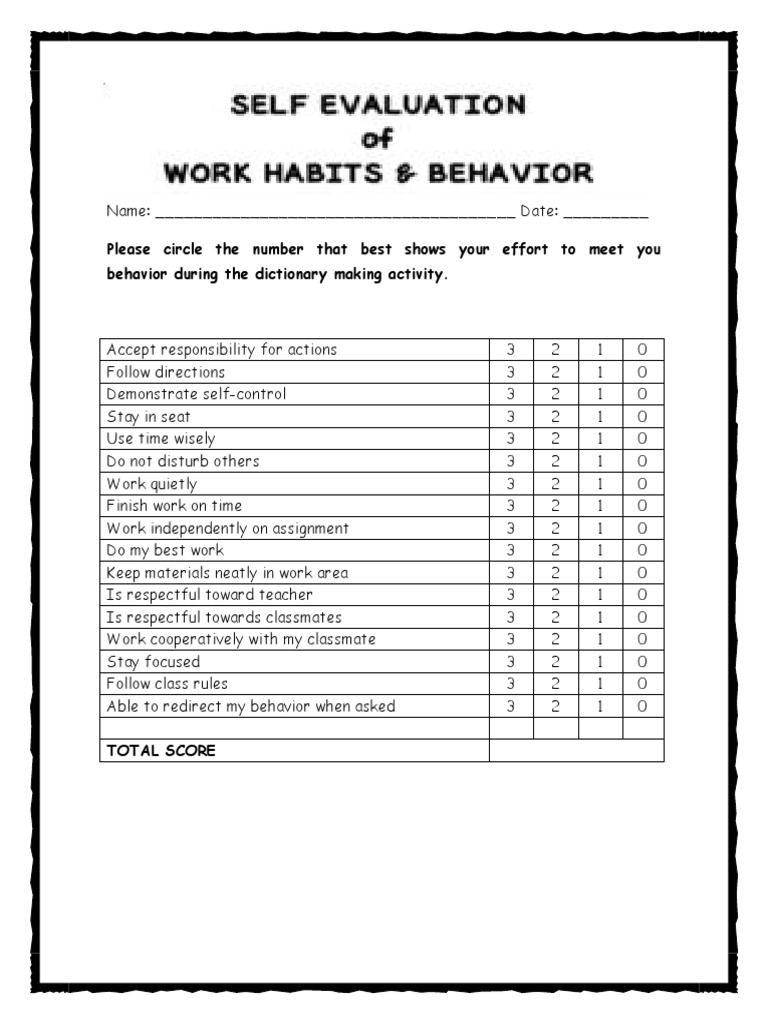 Self Evaluation of Work Habits and Behaviour | PDF | Home & Garden
