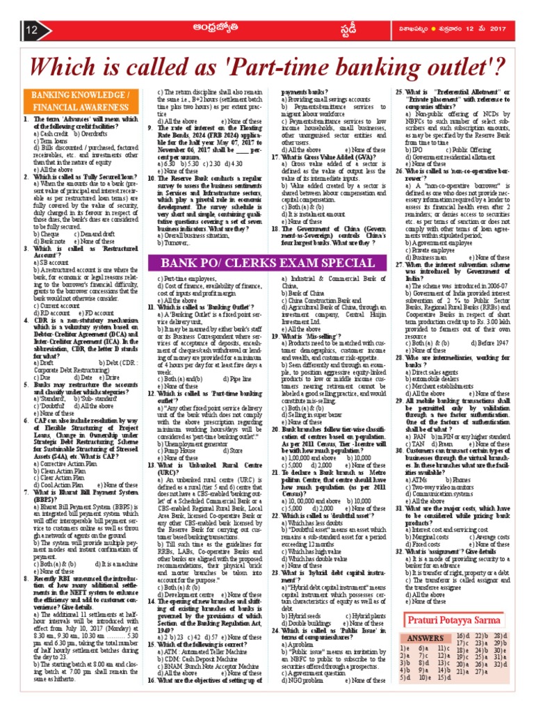 Analysis of a Banking Knowledge Document Containing Questions on ...