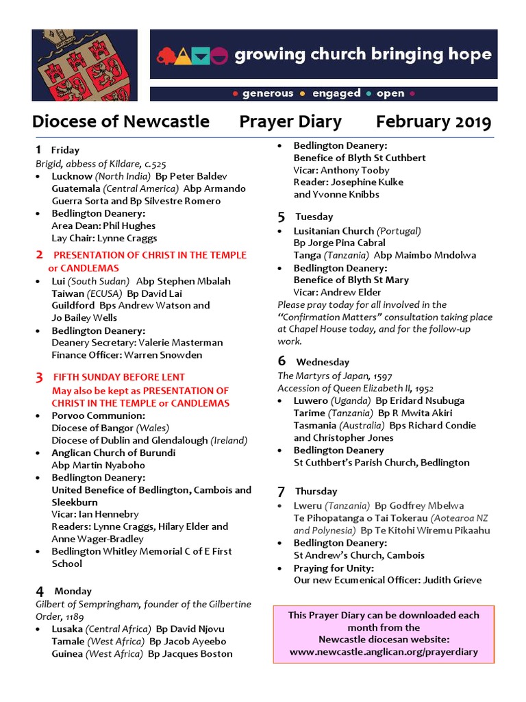 February Prayer Diary | PDF | Church Of England | Parish