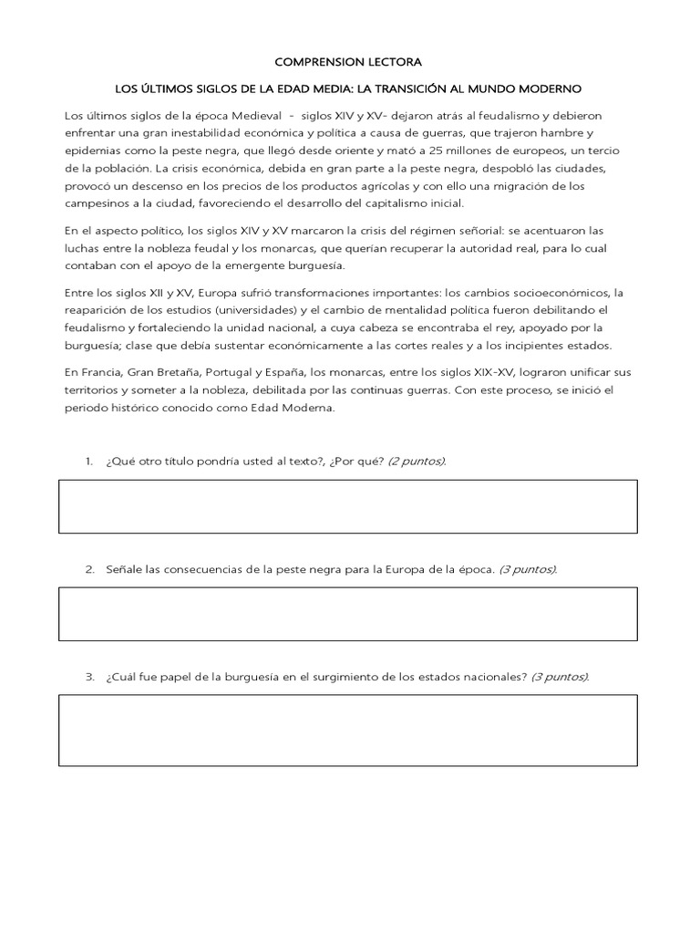 Comprension Lectora Historia | PDF | Feudalismo | Monarquía absoluta