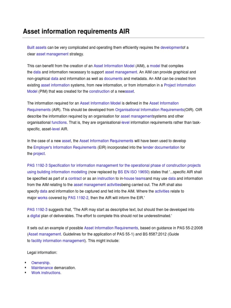 Asset Information Requirements AIR | Download Free PDF | Performance ...