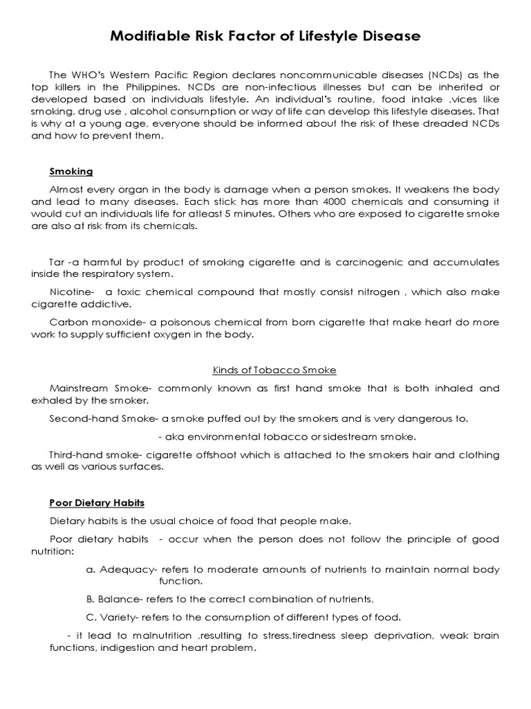 Modifiable Risk Factor of Lifestyle Disease: Smoking | PDF ...