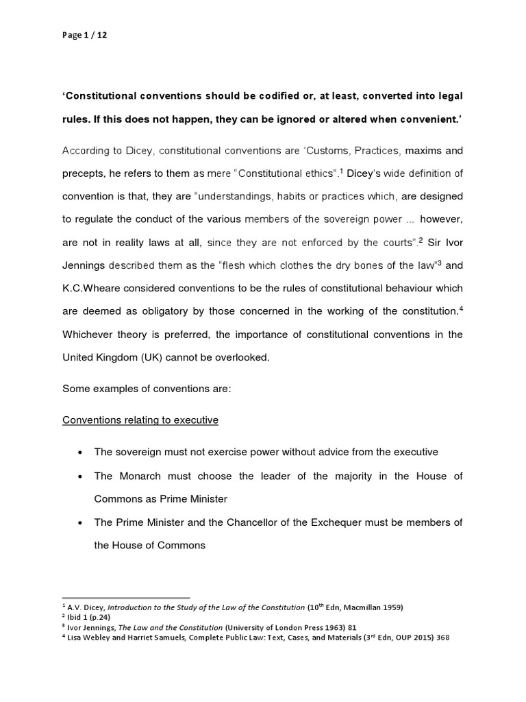 Importance of UK Constitutional Conventions | PDF | Constitution ...