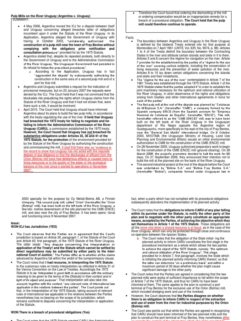Pulp Mill Case (Argentina V Uruguay) | PDF | Environmental Impact ...