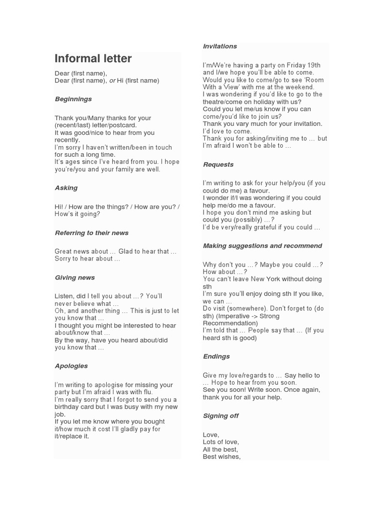 Informal Letter Writing Guide | PDF | Language Arts & Discipline ...