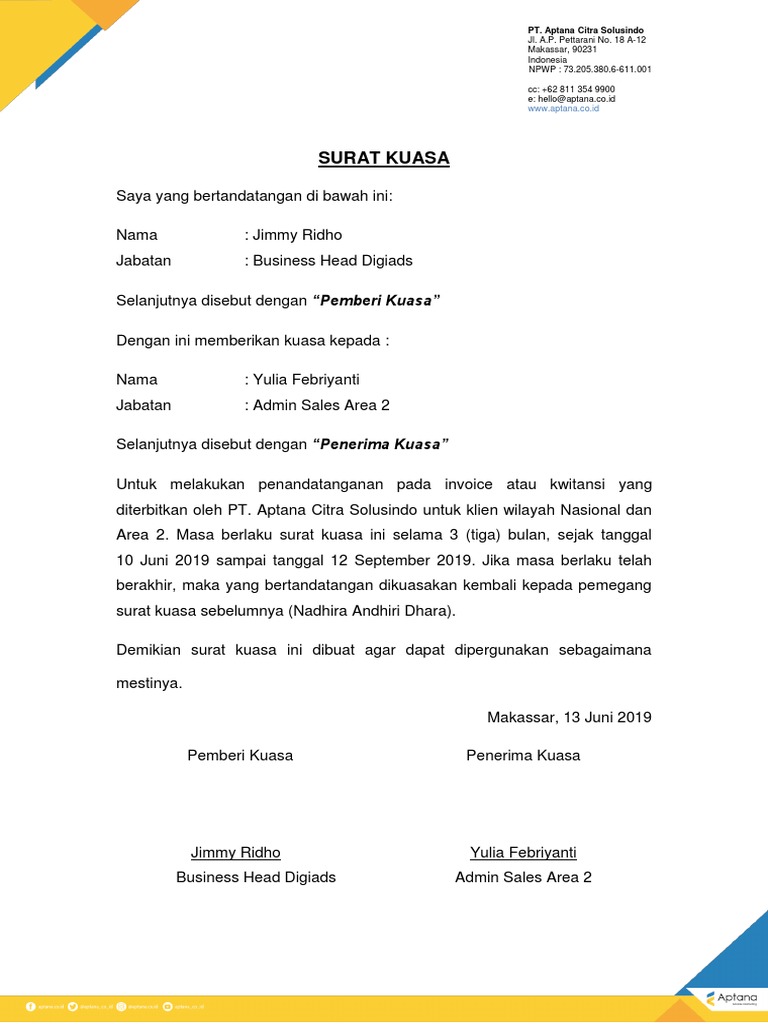 Format Contoh Surat Kuasa Yang Benar Contoh Surat