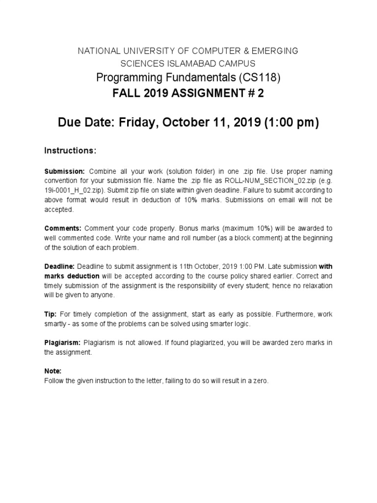 National University of Computer & Emerging Sciences Islamabad Campus Programming Fundamentals ...