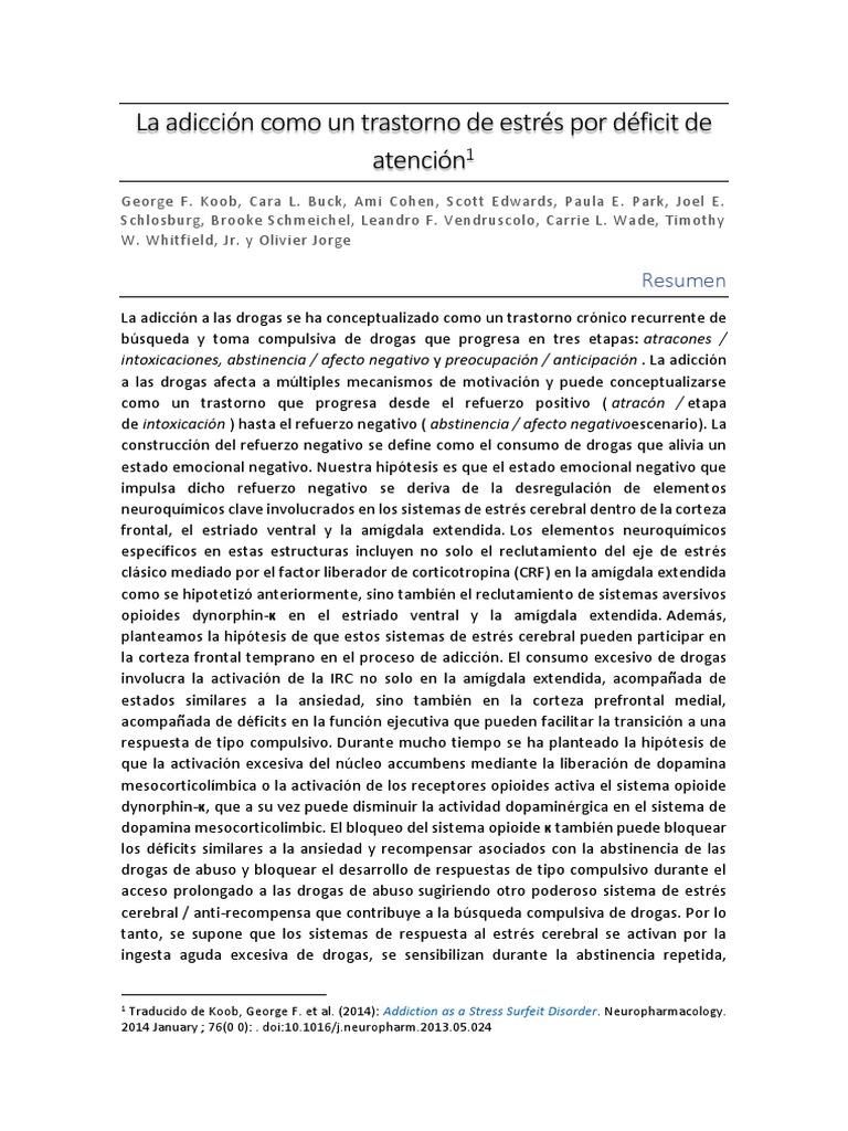 Koob, George F. Et Al. (2014) : La Adicción Como Un Trastorno de Estrés ...