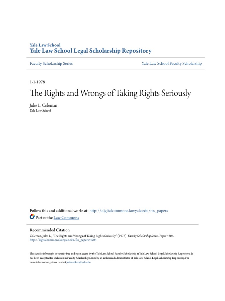 COLEMAN, Jules. The Rights and Wrongs of Taking Rights Seriously PDF ...