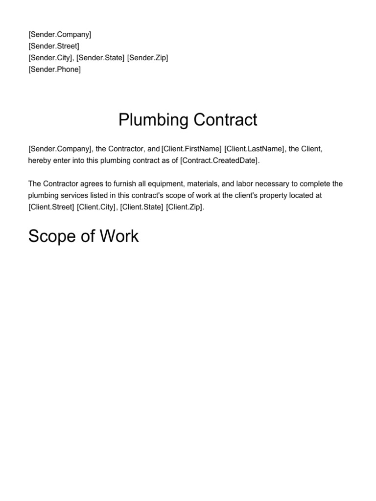 Sample Plumbing Contract | PDF | Plumbing | Damages