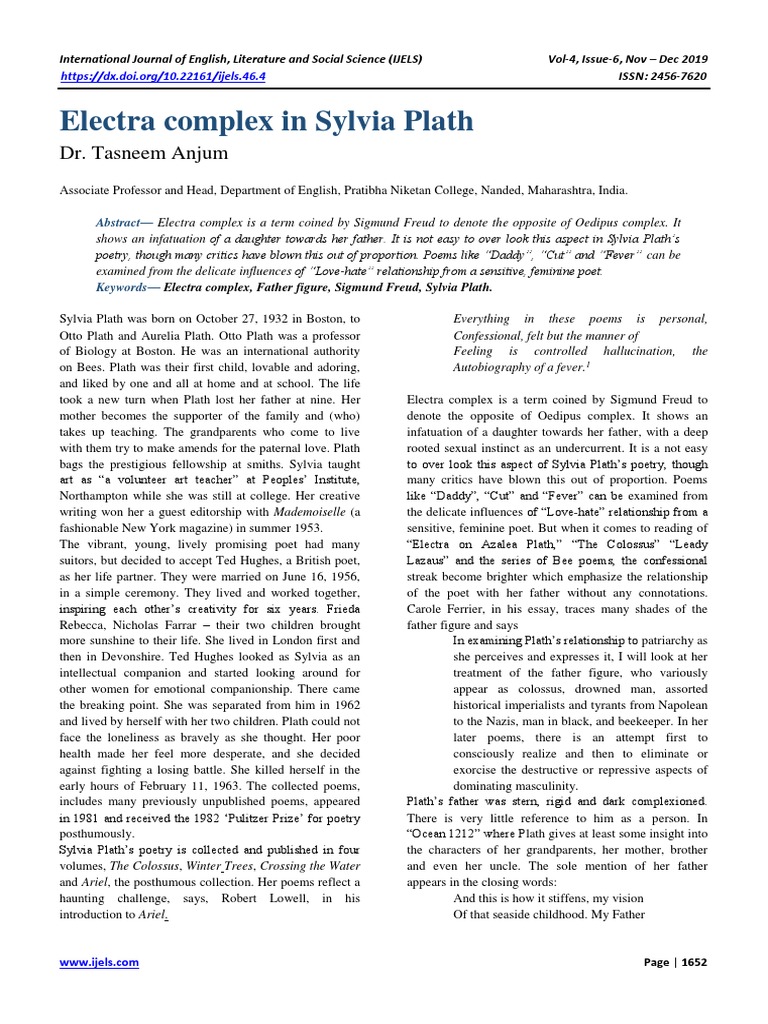 Electra Complex in Sylvia Plath | PDF | Sylvia Plath | Poetry