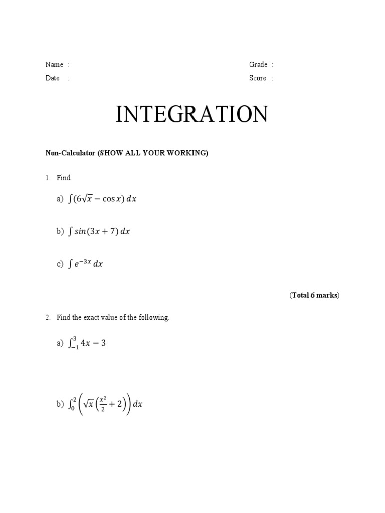 Integration Practice Test | PDF | Mathematical Physics | Velocity