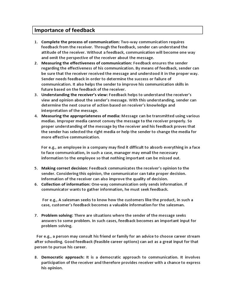 Feedback Importance in Communication | PDF | Communication | Information