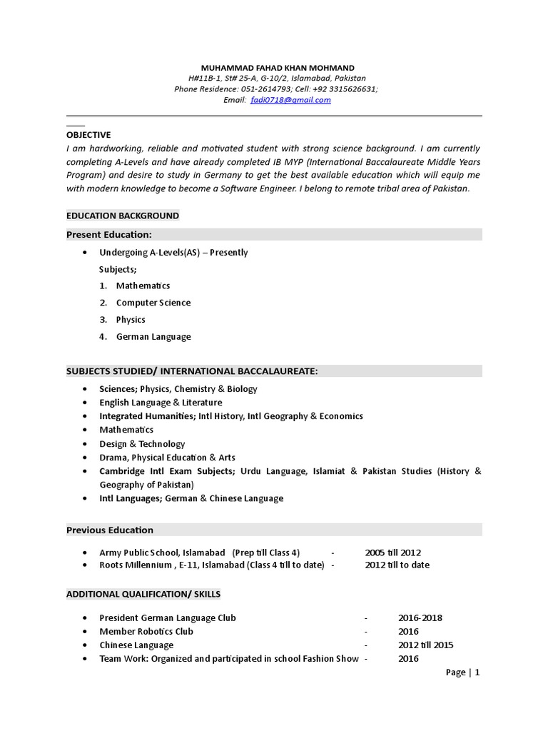 CV Fahad Khan | PDF | Pakistan | Science