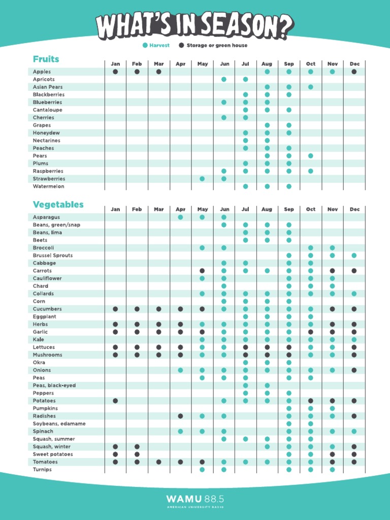 Seasonal Food Chart Print | Download Free PDF | Foods
