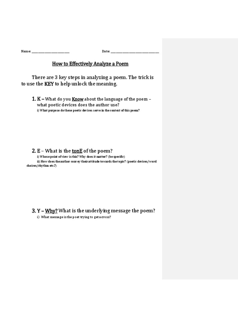 Analyzing A Poem (Student Handout) | PDF | Poems | Poetry