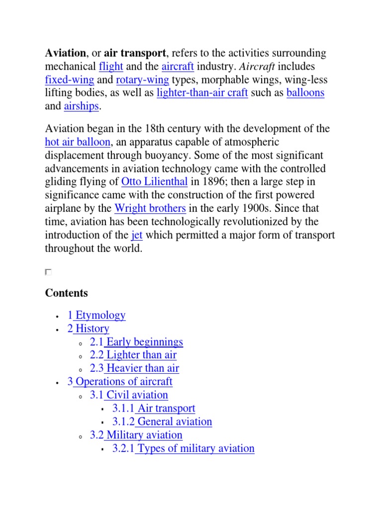 Aviation, or Air Transport, Refers To The Activities Surrounding | PDF ...