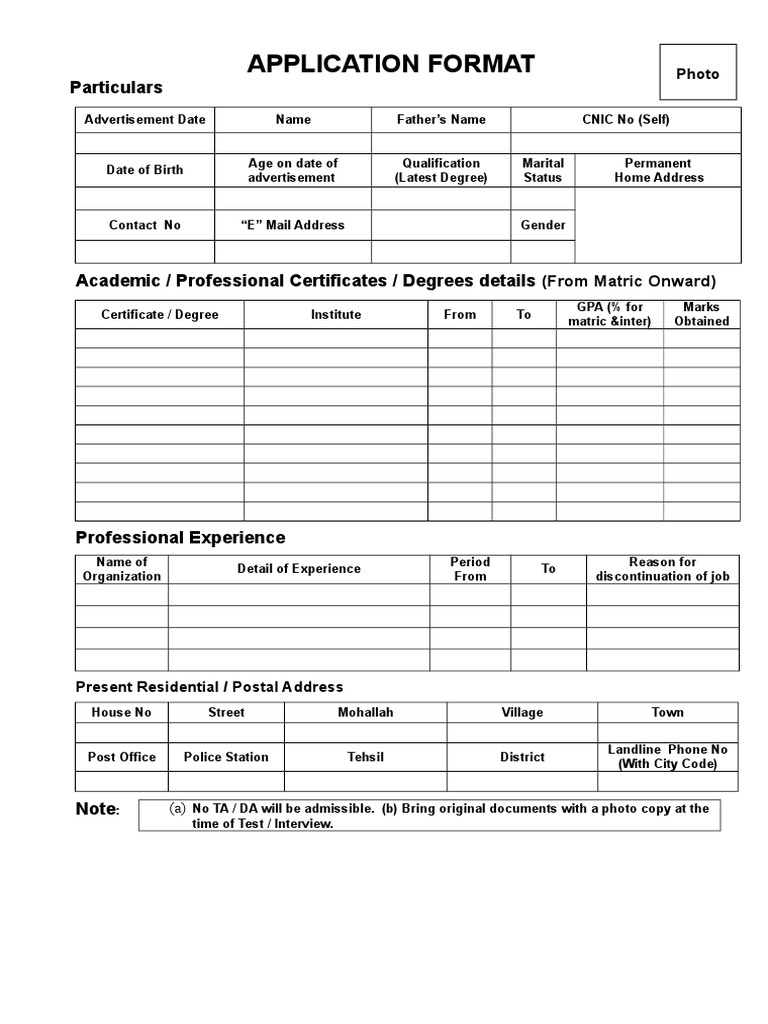 Application Format: Particulars | PDF