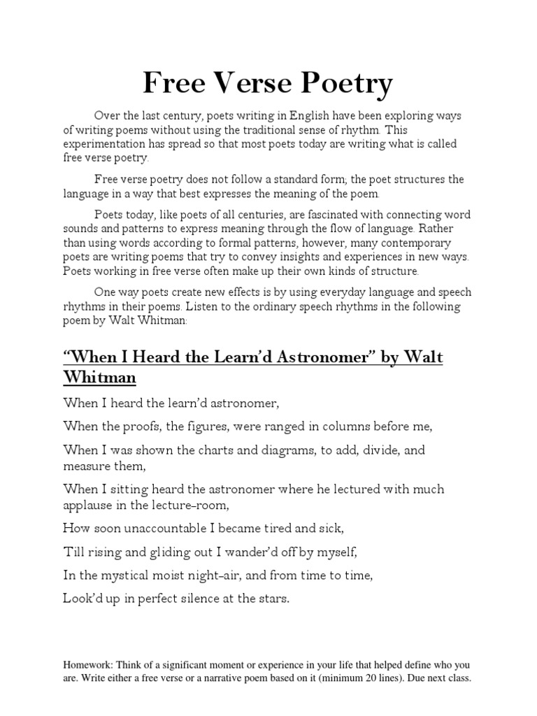 Writing Free Verse Poetry Assignment | PDF | Poetry