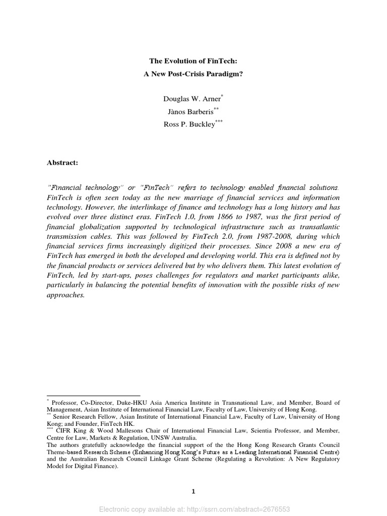 The Evolution Of Fintech Pdf Financial Technology Finance Money