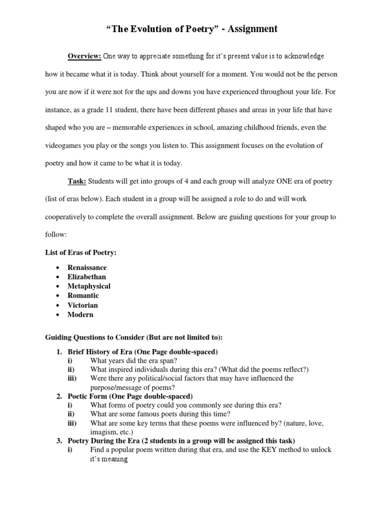 The Evolution of Poetry (Assignment and Rubric) | PDF | Poetry ...