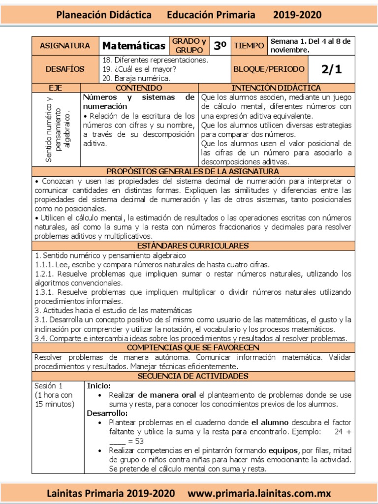 Noviembre - 3er Grado Matemáíticas (2019-2020) | PDF | Educación ...
