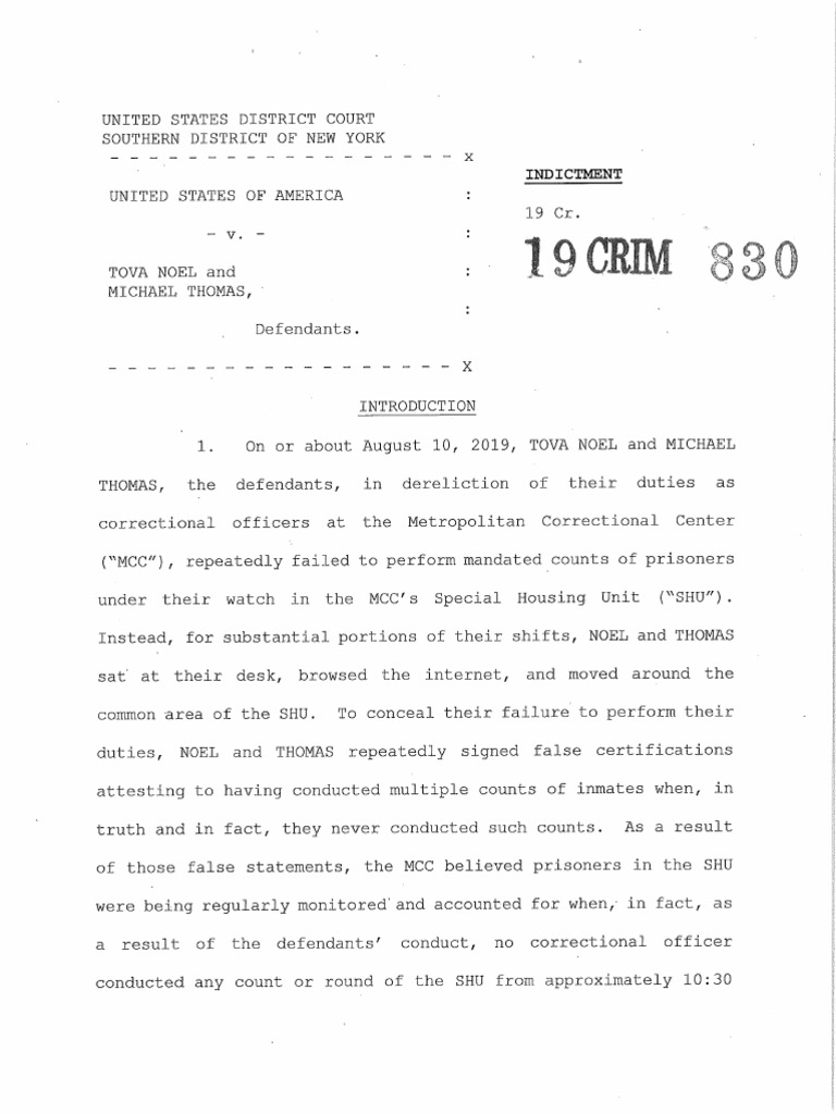 Tova Noel, Michael Thomas Indictment | PDF
