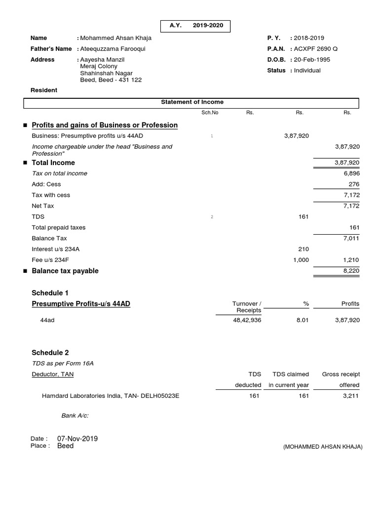 Income Tax Statement 2019-2020 | PDF | Economies | Wealth