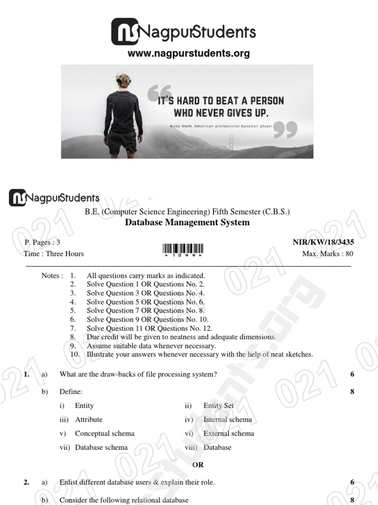 Database Management Exam Paper | PDF | Relational Database | Databases