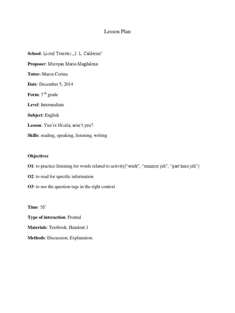 Lesson Plan 7th Grade | PDF | Textbook | Human Communication