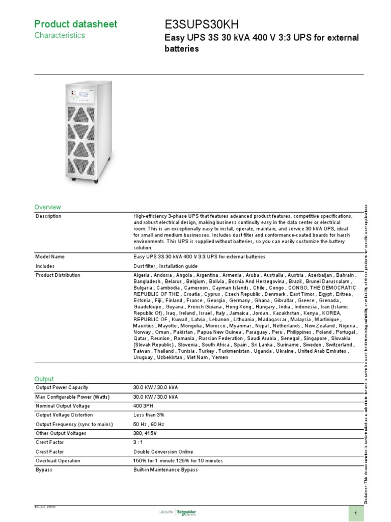 E3Sups30Kh: Product Datasheet | PDF | Electrical Engineering | Electricity