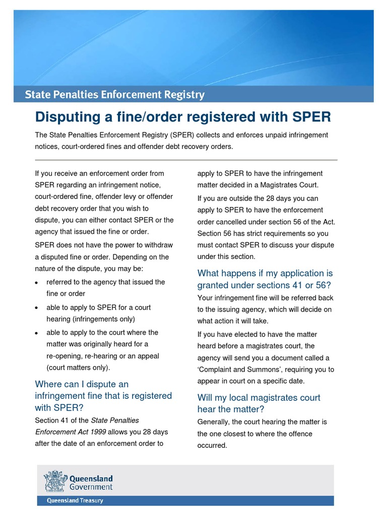 Disputing A Fine Sper Fact Sheet | PDF | Fine (Penalty) | Magistrate