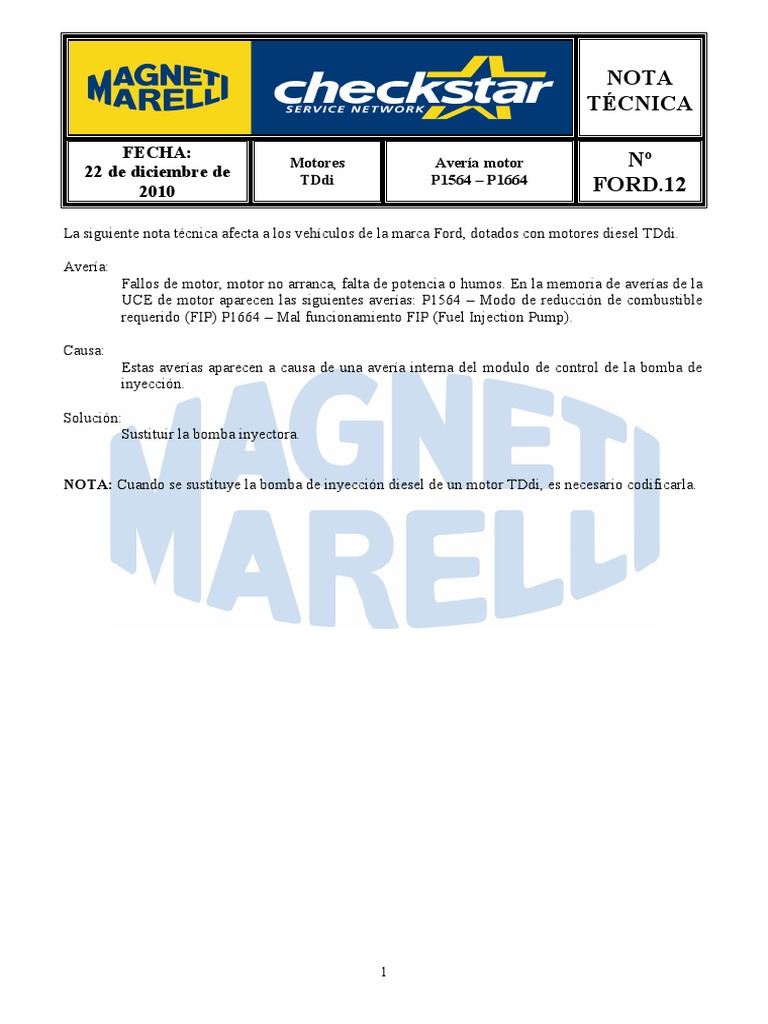 Averías P1564 y P1664 en Ford TDdi | PDF