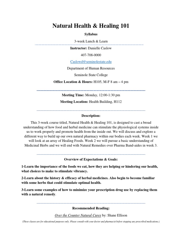 Unit 5 Natural Health Healing Syllabus | PDF | Alternative Medicine | Pharmacy