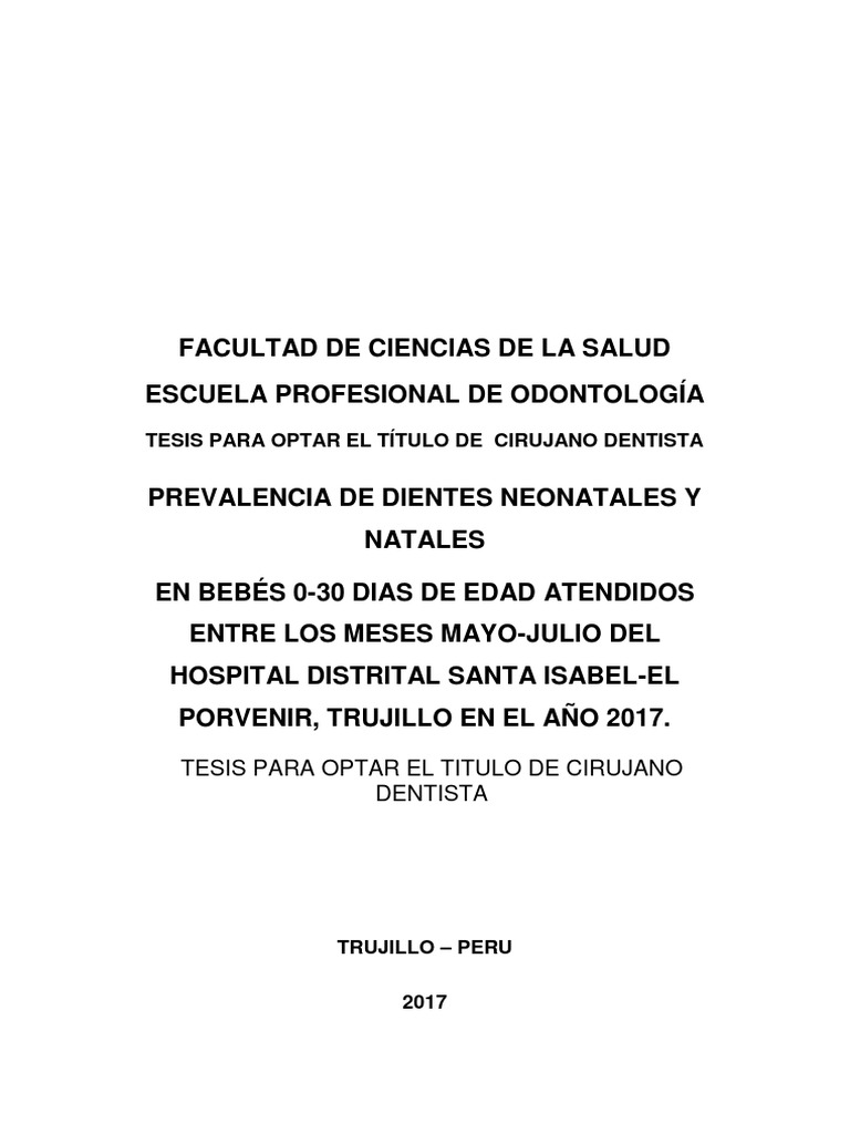 Prevalencia de Dientes Neonatales y Natales | PDF | Infantes | Diente
