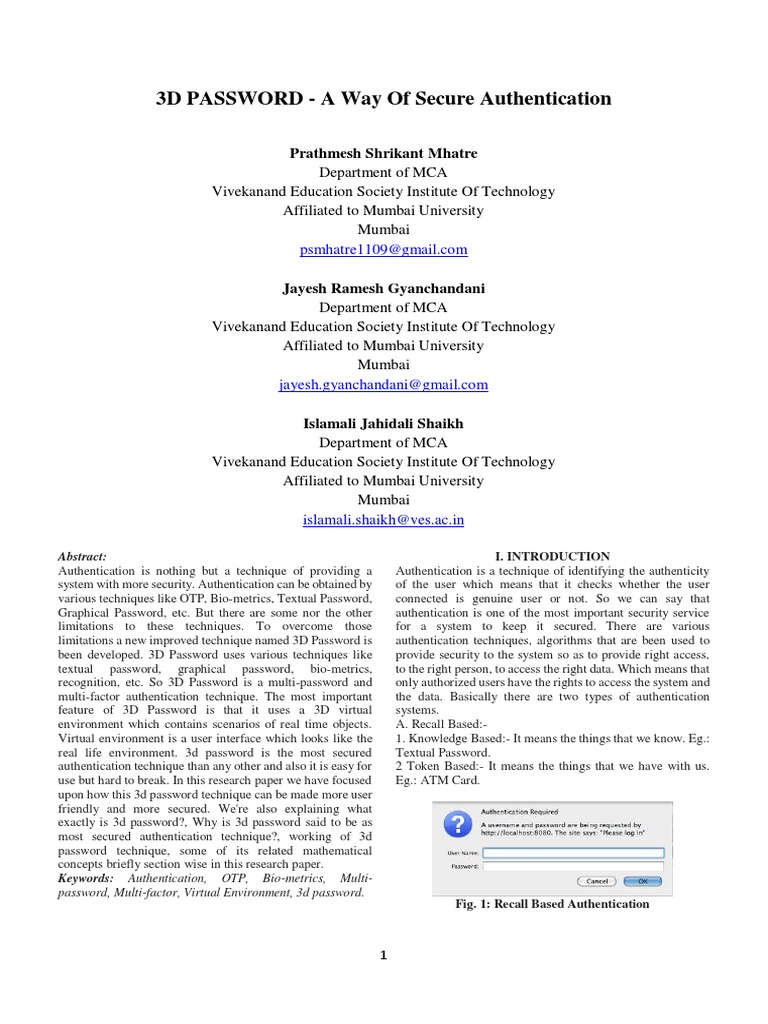 3D Password - A Secure Authentication Method Using Virtual Environments ...