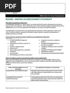 Examples Of Accomplishment Statements