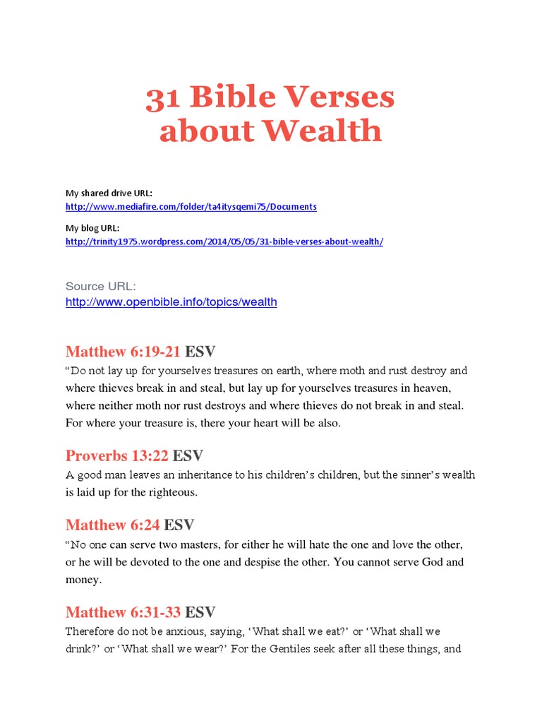 31 Bible Verses on Wealth and Riches | PDF | Gospel Of Matthew | Gospel ...